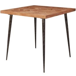 KADIMA DESIGN ESSZIMMERTISCH &ndash; Akazie Fischgr&auml;tmuster Metallbeine 80x80 cm Industrial