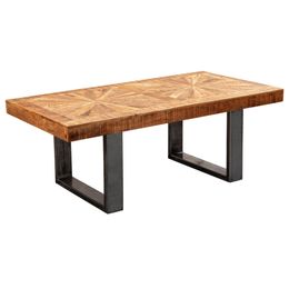 KADIMA DESIGN COUCHTISCH Mangoholz in Rustikalem Stil mit Metallbeinen, Ma&szlig;e 105x40x55 cm, Traglast 50 kg