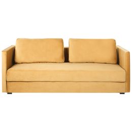 Beliani 3-SITZER-SCHLAFSOFA Samtstoff Gelb Eksjo