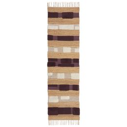 KADIMA DESIGN JUTETEPPICH handgewebt mit Fransen WHARFE, im Patchwork-Stil, Natur-Lila, 60 x 230 cm