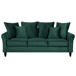 Beliani 3-SITZER-SOFA Samtstoff Dunkelgr&uuml;n Bornholm