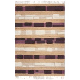 KADIMA DESIGN JUTETEPPICH handgewebt mit Fransen WHARFE, im Patchwork-Stil, Natur-Lila, 160 x 230 cm