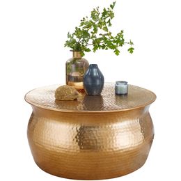 KADIMA DESIGN COUCHTISCH ENNS: Orientalisch, Hammerschlagstrukturen, Aluminium, Handgefertigt, Gold 60x60x30 cm