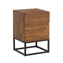 KADIMA DESIGN NACHTTISCH &ndash; Massivholz/Metall, 40x38x60 cm, 2 Schubladen, Industrial-Stil