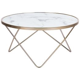Beliani COUCHTISCH Marmor Optik wei&szlig;/gold 80 cm Meridian