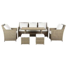 Beliani LOUNGE SET 5-Sitzer Rattan Auflagen wei&szlig; Fonti