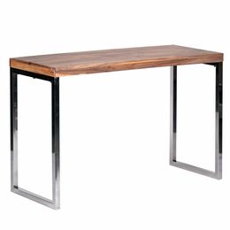 KADIMA DESIGN KONSOLENTISCH Massivholz Chromgestell Handgefertigt ISEN, Beige 120x45x77 cm