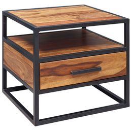 KADIMA DESIGN NACHTTISCH &ndash; Massivholz/Stahl, mit Stauraum, Industrial-Stil