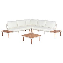 Beliani LOUNGE-SET 5-Sitzer Akazienholz cremewei&szlig; Corato