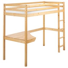 Beliani HOCHBETT MIT SCHREIBTISCH 90x200 cm Heller Holzfarbton Loury