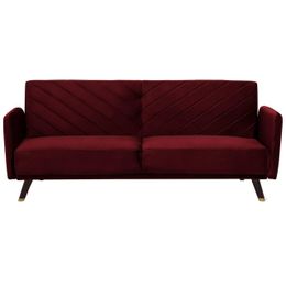 Beliani 3-SITZER-SCHLAFSOFA Samtstoff Rot Senja