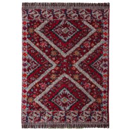 KADIMA DESIGN HOCHFLORTEPPICH mit Fransen TAFRAUT, im Berber-Stil, Rot, 133 x 190 cm