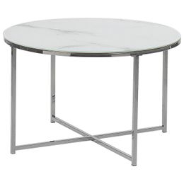 Beliani COUCHTISCH Marmor Optik wei&szlig;/silber 70cm Quincy