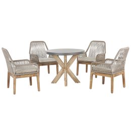 Beliani GARTENM&Ouml;BEL SET 4-Sitzer Faserzement grau 90 cm beige Olbia