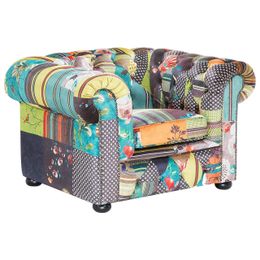 Beliani SESSEL Polsterbezug Patchwork gr&uuml;n/gelb Chesterfield