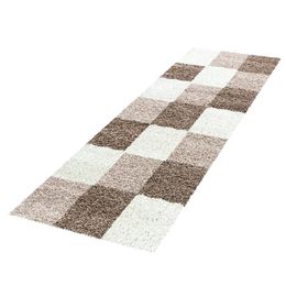 KADIMA DESIGN HOCHFLORTEPPICH RHEIN, kariert, Mokka, 80 x 250 cm