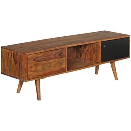 KADIMA DESIGN TV-LOWBOARD Massivholz, rustikaler Landhausstil, einzigartige Maserung, Schwarz 140x35x45 cm
