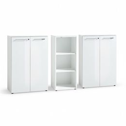 KADIMA DESIGN B&Uuml;RO-SET MUENCHEN 3-teilig Wei&szlig; | 2 Kommode x Regal | Glas Front & Abschlie&szlig;bar