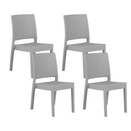 Beliani GARTENSTUHL 4er-Set Rattanoptik hellgrau Fossano