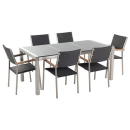 Beliani GARTENM&Ouml;BEL SET 6-Sitzer Granit grau poliert Rattan Grosseto
