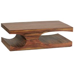 KADIMA DESIGN COUCHTISCH Massivholz mit zwei Ablagef&auml;chern, handgefertigt und pflegeleicht, Braun 118x70x38 cm
