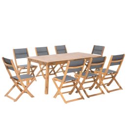 Beliani GARTENM&Ouml;BEL SET 8-Sitzer Akazienholz hellbraun 8-Sizer Textilbespannung grau Cesana