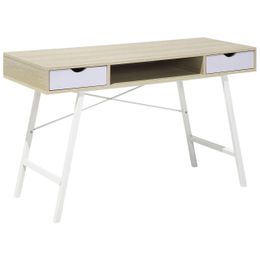 Beliani SCHREIBTISCH heller Holzfarbton/wei&szlig; 120/48/77 cm Clarita