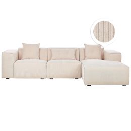Beliani ECKSOFA Cord Beige rechtsseitig Dolva