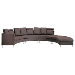 Beliani 7-SITZER-SOFA mit Ottomane Echtleder, Kunstleder Braun Rotunde