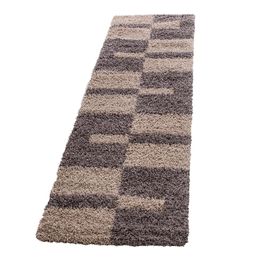 KADIMA DESIGN HOCHFLORTEPPICH WERFEN, kariert, Taupe, 80 x 250 cm