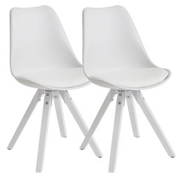 KADIMA DESIGN ESSZIMMERSTUHL 2er Set Kunstlederbezug mit Holzgestell Modern gepolstert, Wei&szlig; 52x49x87 cm