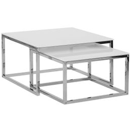 Beliani COUCHTISCH 2er-Set Quadratisch Wei&szlig;/Silber Brea