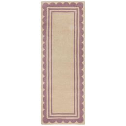 KADIMA DESIGN WOLLTEPPICH WENSUM, mit grafischem Muster mit Rahmen, Lila-Beige, 80 x 230 cm