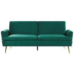 Beliani 3-SITZER-SCHLAFSOFA Samtstoff Dunkelgr&uuml;n Vettre