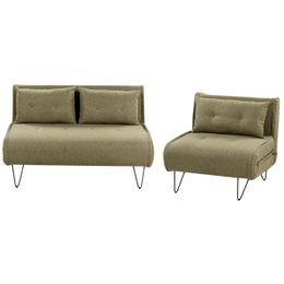 Beliani 3-SITZER-SOFA SET olivgr&uuml;n/schwarz Vestfold
