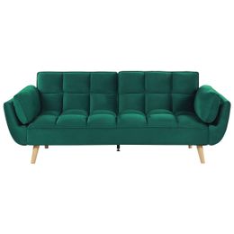 Beliani 3-SITZER-SCHLAFSOFA Samtstoff Gr&uuml;n Asby