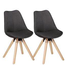 KADIMA DESIGN ESSZIMMERSTUHL 2er Set Stoffbezug mit Holzgestell Skandinavisch gepolstert, Anthrazit 49x52x87 cm