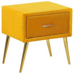 Beliani NACHTTISCH Samtstoff gelb/gold 1 Schublade 38/46/49 cm Flayat