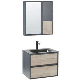 Beliani BADM&Ouml;BEL Set grau/heller Holzfarbton 60 cm Teruel