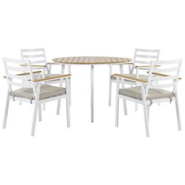 Beliani GARTENM&Ouml;BEL SET 4-Sitzer Aluminium wei&szlig; Auflagen beige Cavoli