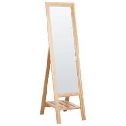 Beliani STEHSPIEGEL mit Ablage Holz hellbraun rechteckig 40/145 cm Luisant