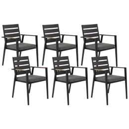 Beliani GARTENSTUHL 6er-Set Aluminium schwarz Taviano