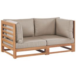 Beliani GARTENSOFA 2-Sitzer zertifiziertes Akazienholz hellbraun Auflagen taupe Trani