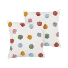 Beliani DEKOKISSEN 2er-Set Wei&szlig; 45/45 cm Wallflower