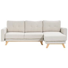 Beliani 3-SITZER-ECKSOFA hellbeige rechtsseitig mit Schlaffunktion Stauraum Siro