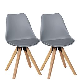 KADIMA DESIGN ESSZIMMERSTUHL 2er Set Kunstlederbezug mit Holzgestell Skandinavisch gepolstert, Grau 49x52x87 cm