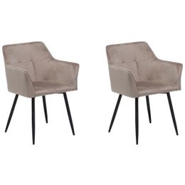 Beliani ESSZIMMERSTUHL 2er-Set Samtstoff Beige Jasmin