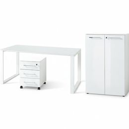 KADIMA DESIGN B&Uuml;RO-SET MUENCHEN 3-tlg Wei&szlig; | Schreibtisch, Schrank, Container | Glasfront