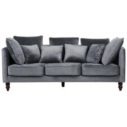 Beliani 3-SITZER-SOFA Samtstoff Grau Fenstad