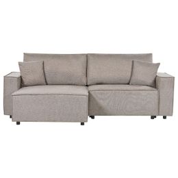 Beliani 3-SITZER-ECKSOFA taupe linksseitig mit Schlaffunktion Stauraum Karila